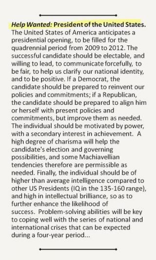 Presidential Personality Part 6: Help Wanted | Psychology Today
